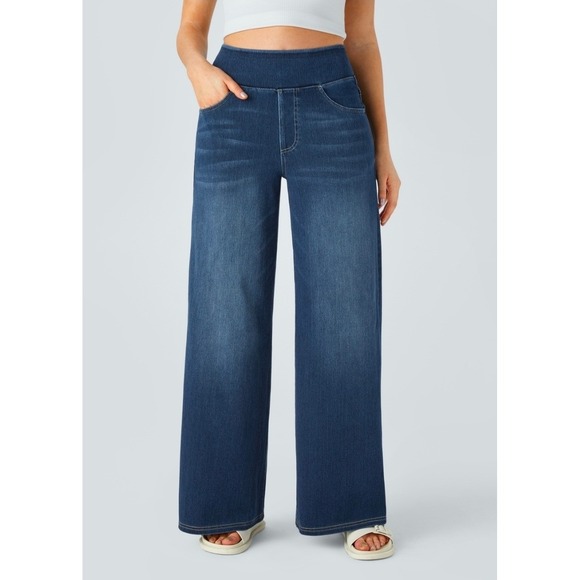 HALARA | Jeans | Halara Flex High Waisted Pocket Baggy Wide Leg Washed ...